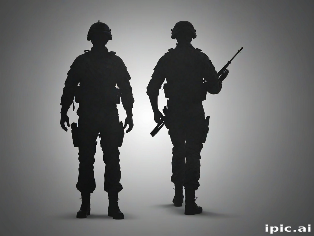 Silhouettes of Two Soldiers Standing Back to Back in Uniform