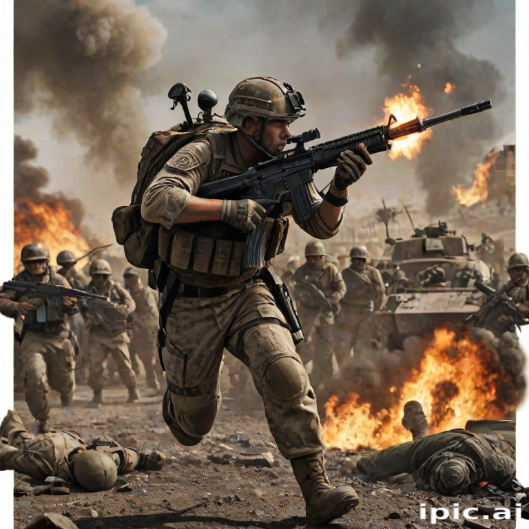Intense Battlefield Scene Featuring Soldiers Engaged in Fierce Combat ...