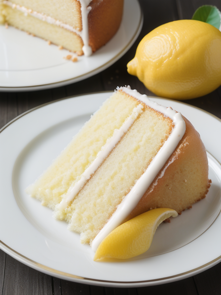 Deliciously Moist Lemon Cake Slice with Zesty Icing and Fresh Lemon Garnish