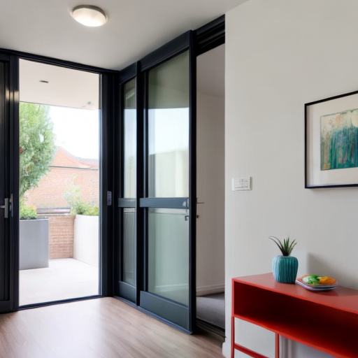 contemporary double height brick communal apartment entrance