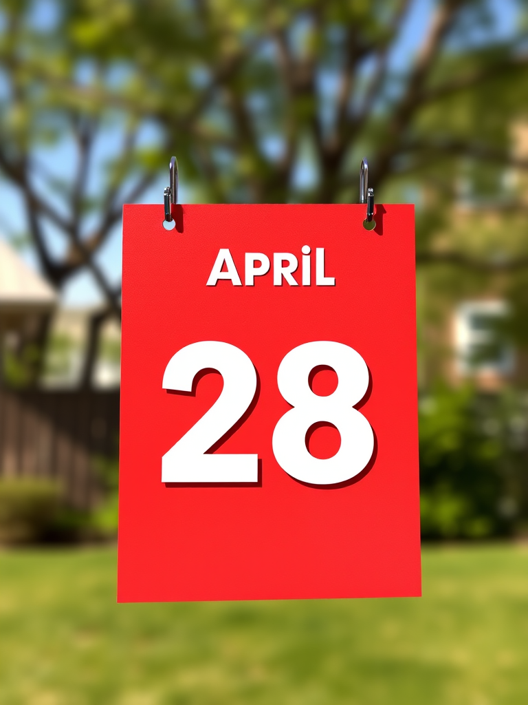 Bright Red Calendar Page Displaying the Date April 28 in Nature