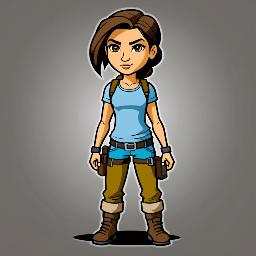 kid Lara croft from the cartoon. Cartoon style. lined flat colors ...