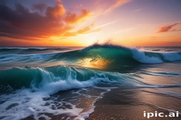 Captivating Sunset Over Ocean Waves with Vibrant Colors and Serenity