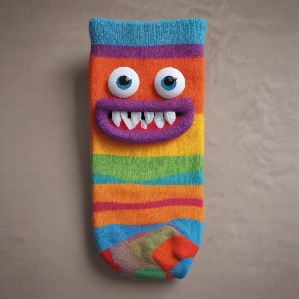 multi coloured Cartoon Sock monster