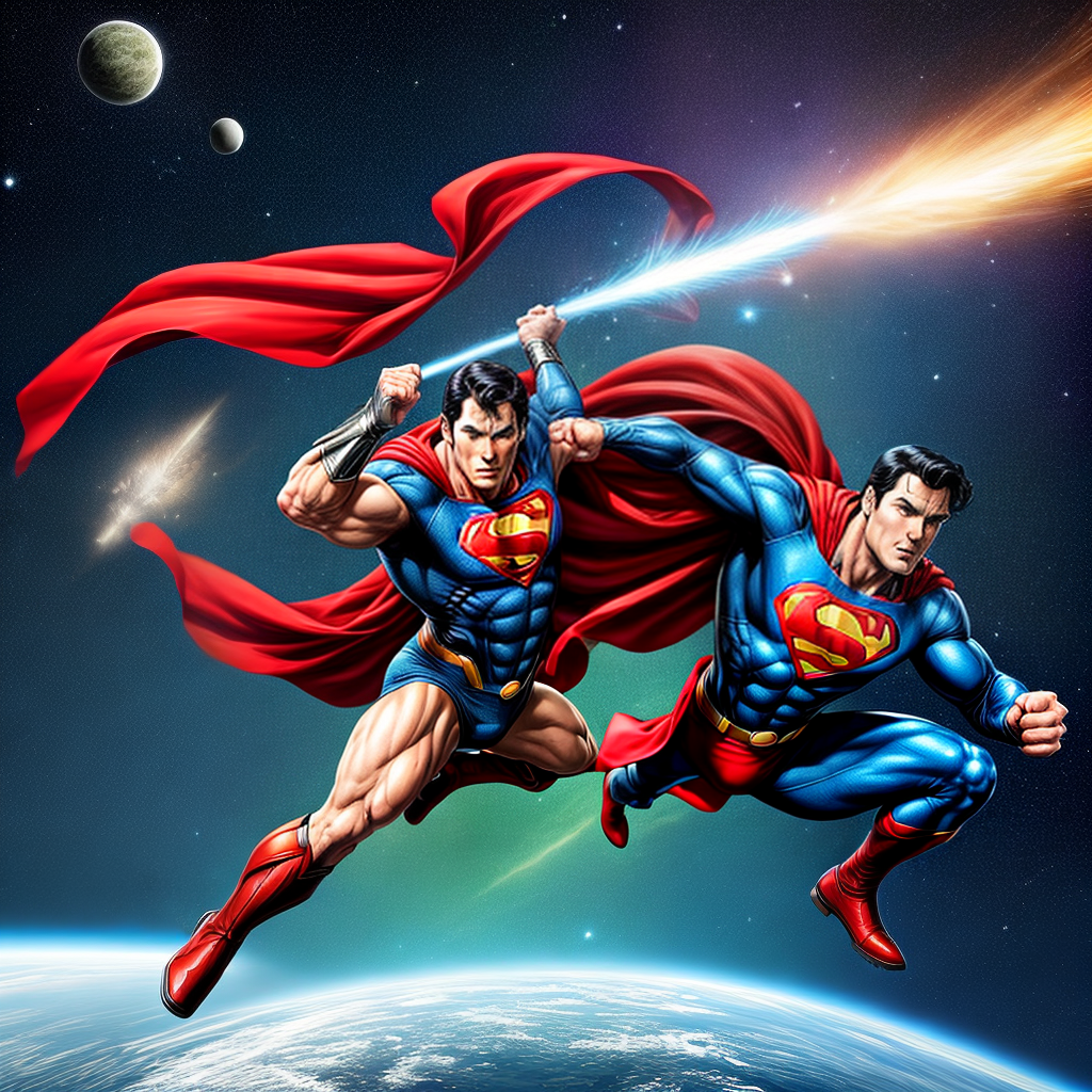 superman fighting with thor in space