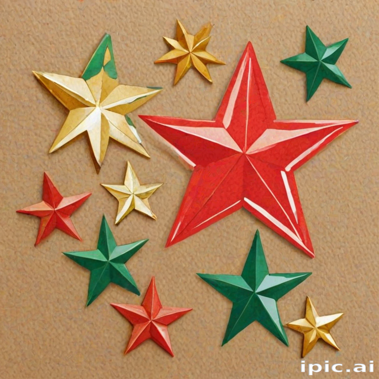 Colorful Paper Stars in Various Sizes Perfect for Holiday Decorations.