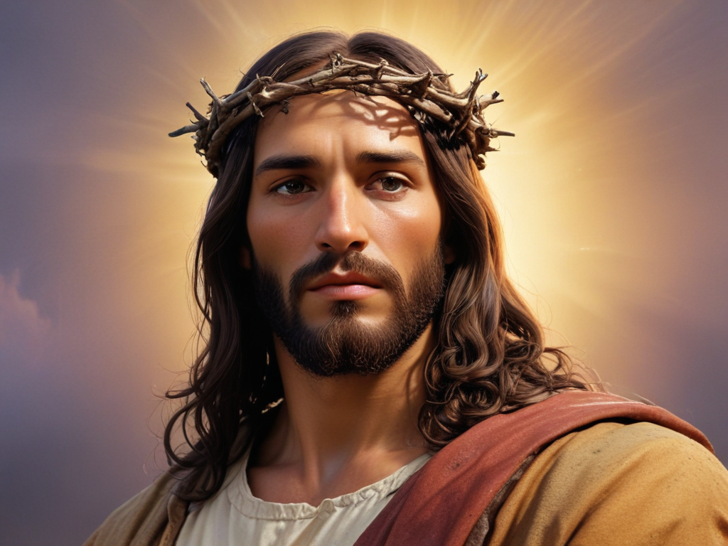 Portrait of a Reverent Figure with a Crown of Thorns Illuminated