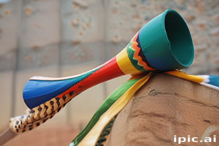 Vibrantly Colored Traditional Horn with Decorative Elements and Patterns