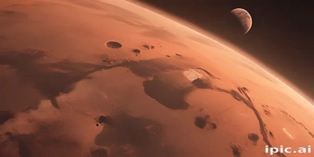 Stunning View of Mars with its Moons and Rugged Surface Details