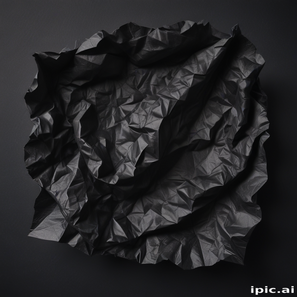 Intricate Textures of Crumpled Black Paper Against a Dark Background