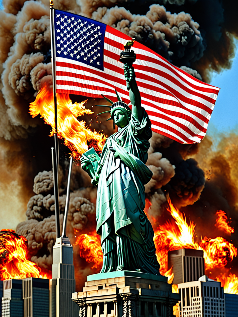 America burning, cities on fire, american flag