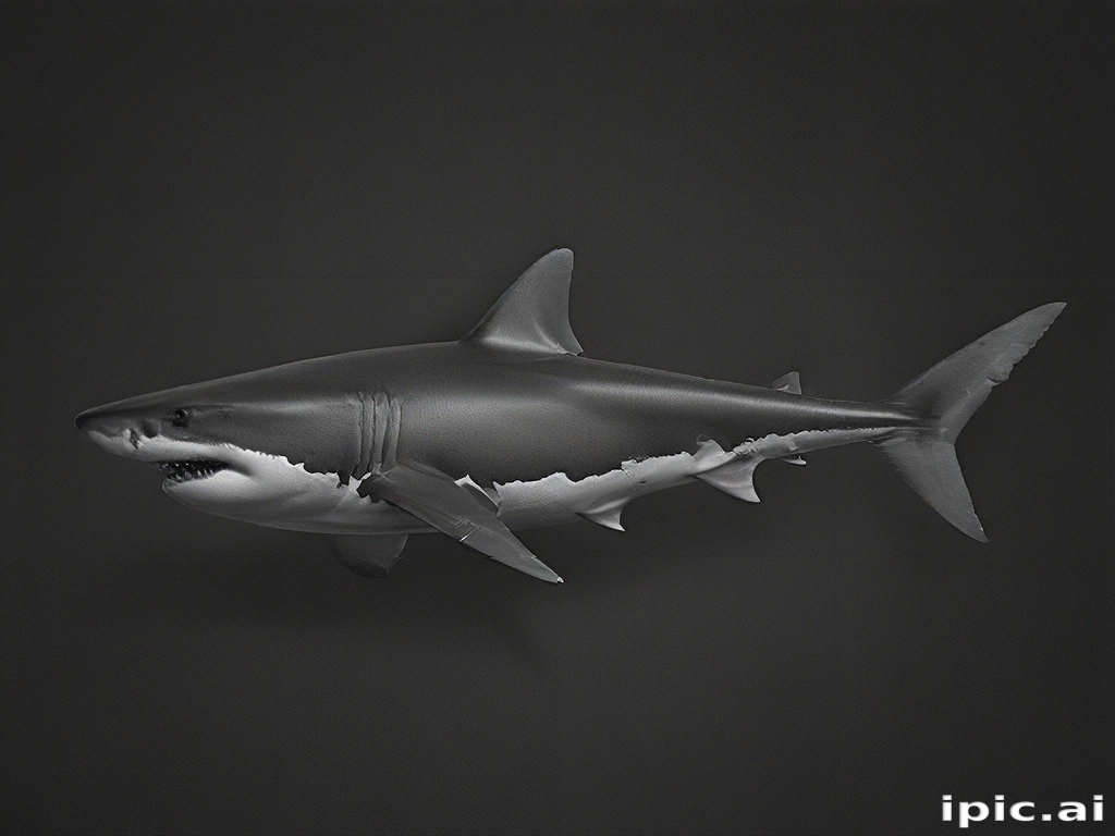 Realistic 3D Model of a Great White Shark Swimming Gracefully Underwater