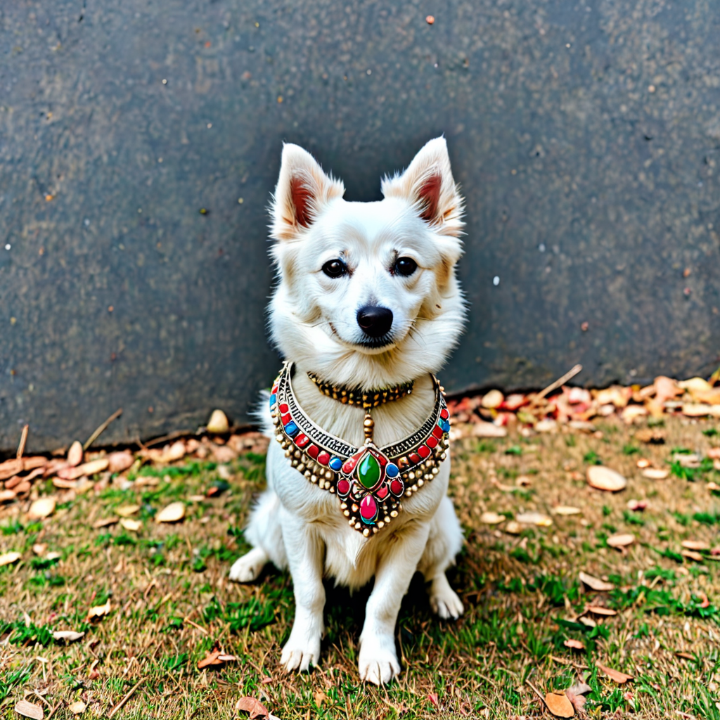 White Indian Spitz dog in oxidised indian jewellery