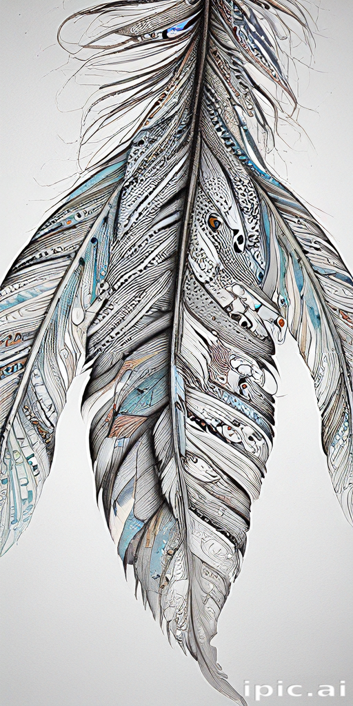 Intricate Artistic Design of a Feather with Colorful Patterns and Details