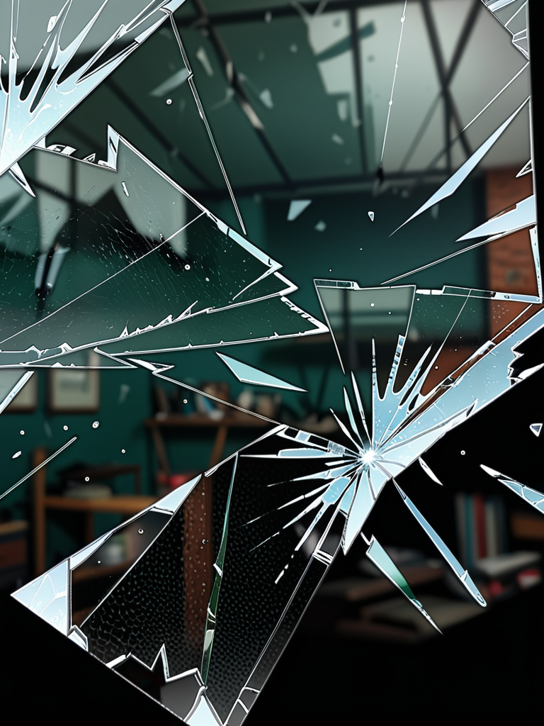 Shattered Glass Fragments Reveal a Stylish Modern Interior Beyond the ...