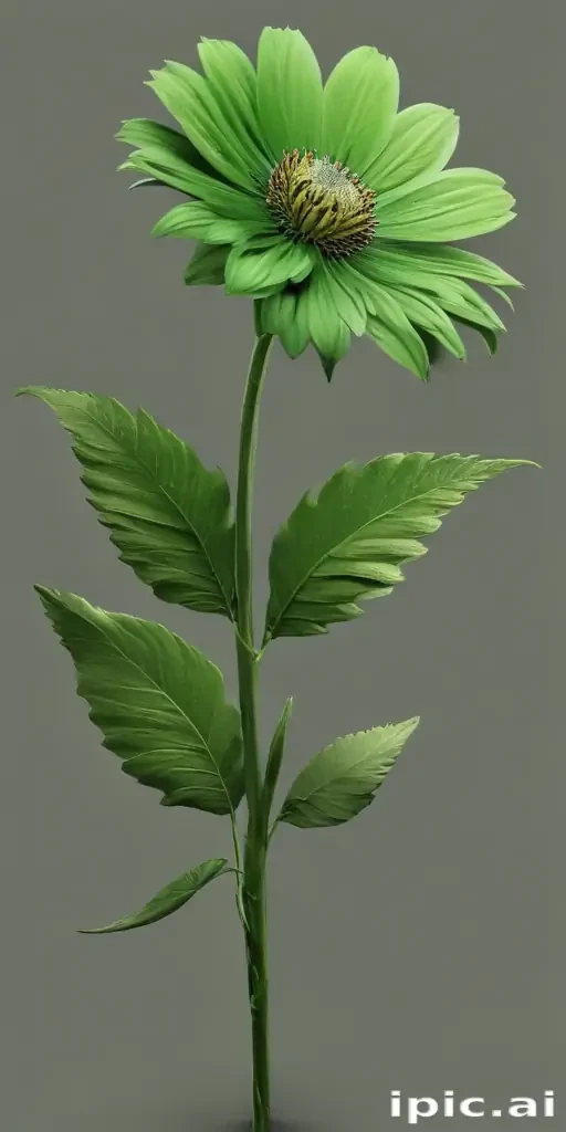 A Unique Green Flower Standing Tall with Lush Leaves and Vibrant Petals.