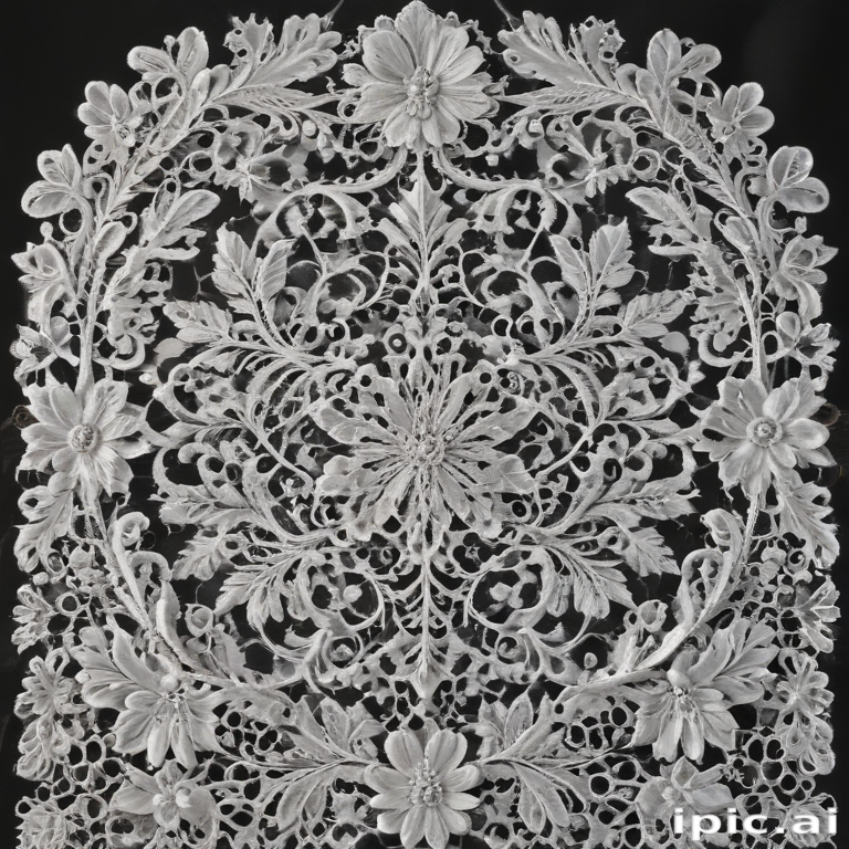 Intricate White Floral Lace Design with Detailed Patterns and Textures.