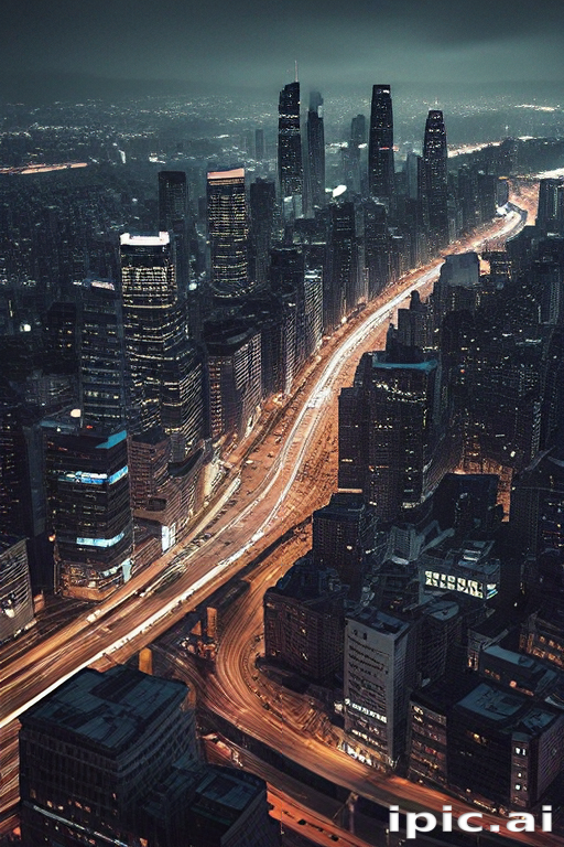 Stunning Aerial View of a Thriving Cityscape at Nighttime