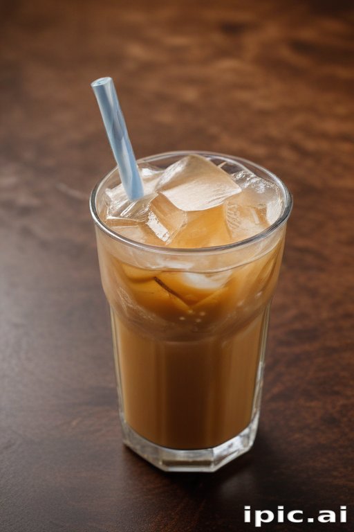 Refreshing Iced Coffee in a Glass with Straw and Ice Cubes
