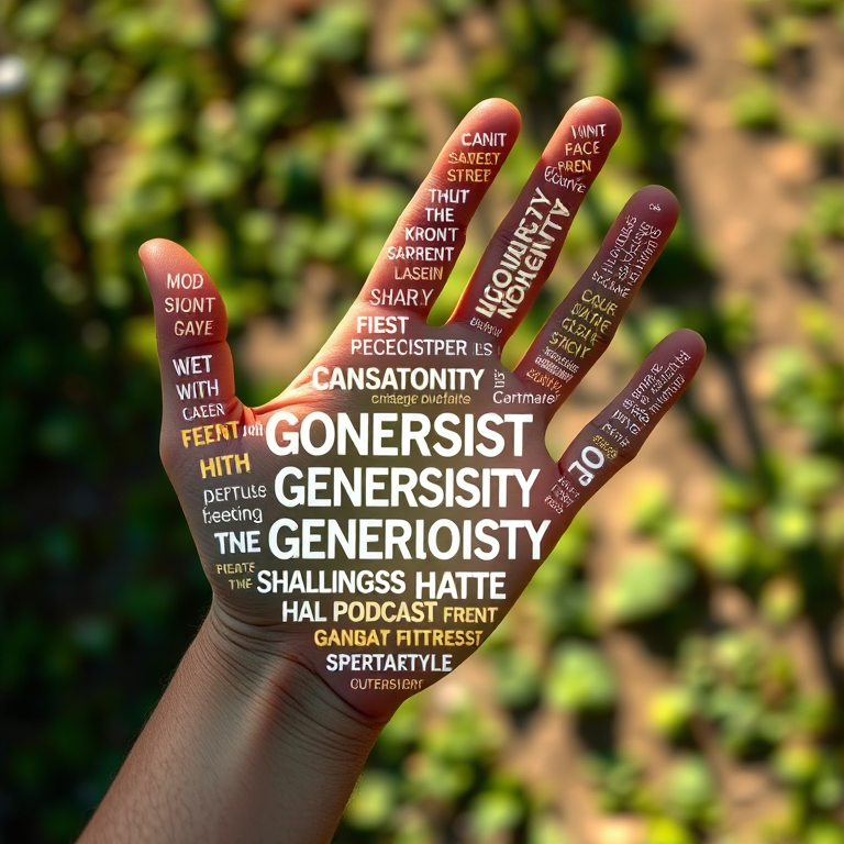 Creative Hand Design Featuring Words that Inspire Generosity and Kindness