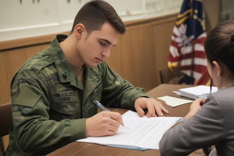man signing up for army after school