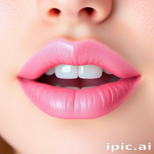 Close-Up of Glossy Pink Lips Highlighting Perfectly Polished Smile and ...