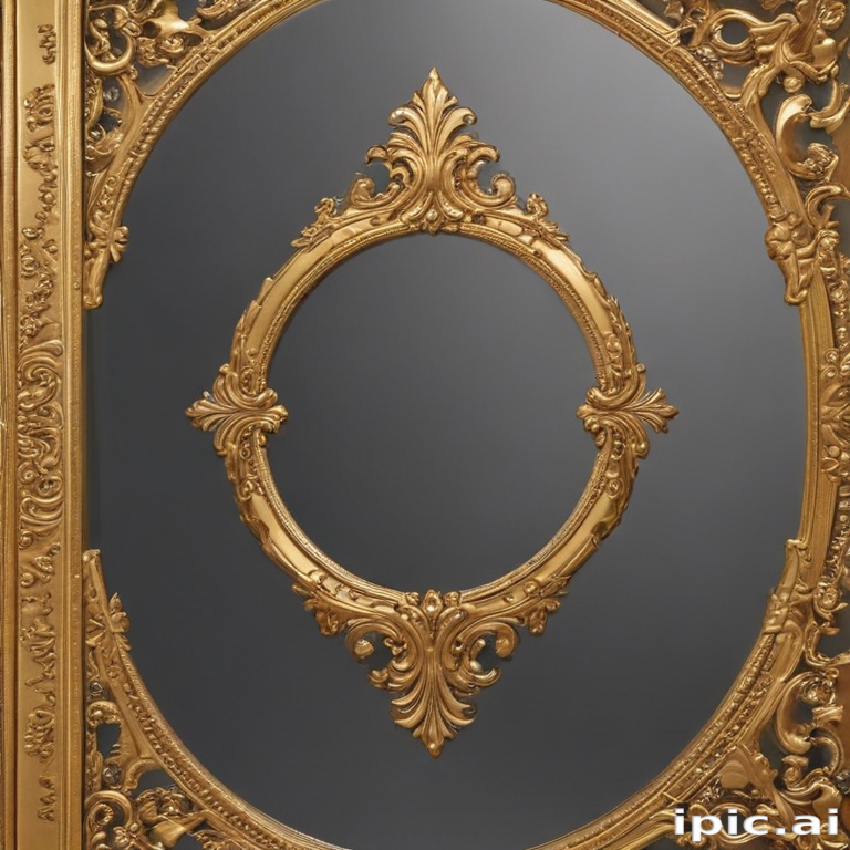 Elegant Ornate Gold Frame with Intricate Designs and Reflective Background
