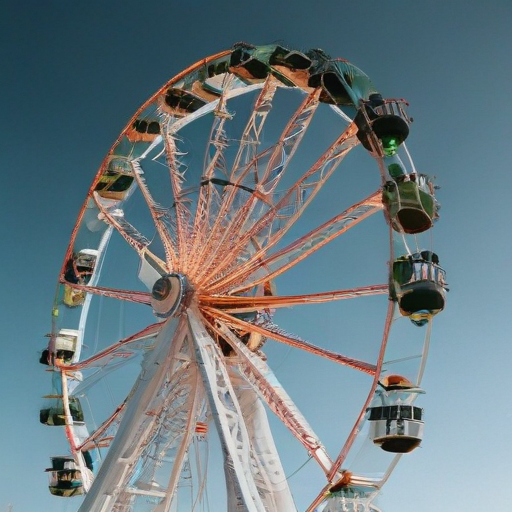 two ferris wheels,one earth themed and one sun themed