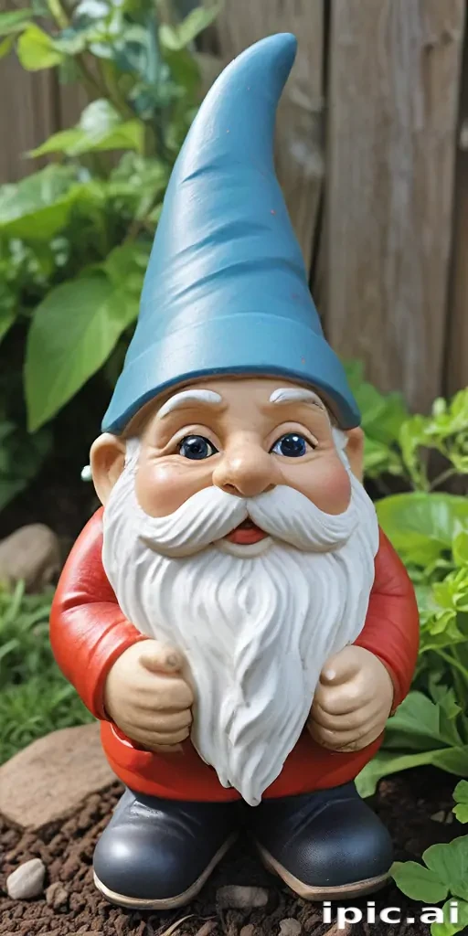 Charming Garden Gnome with a Blue Hat and Red Jacket Smiling Cheerfully