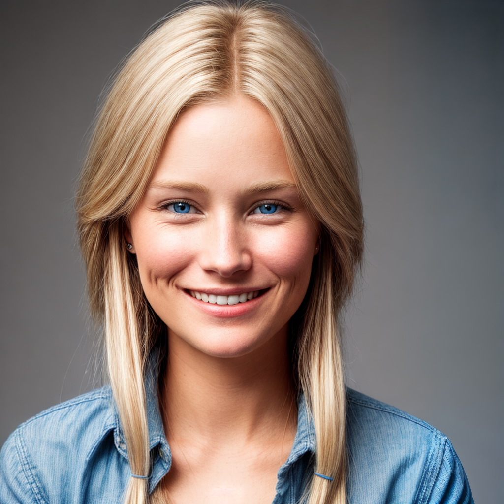 shy smiling Scandinavian female with blonde hair blue eyes full face ...