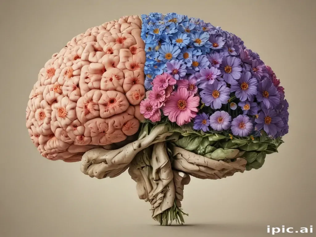 Creative Fusion of Human Brain Anatomy and Vibrant Floral Elements