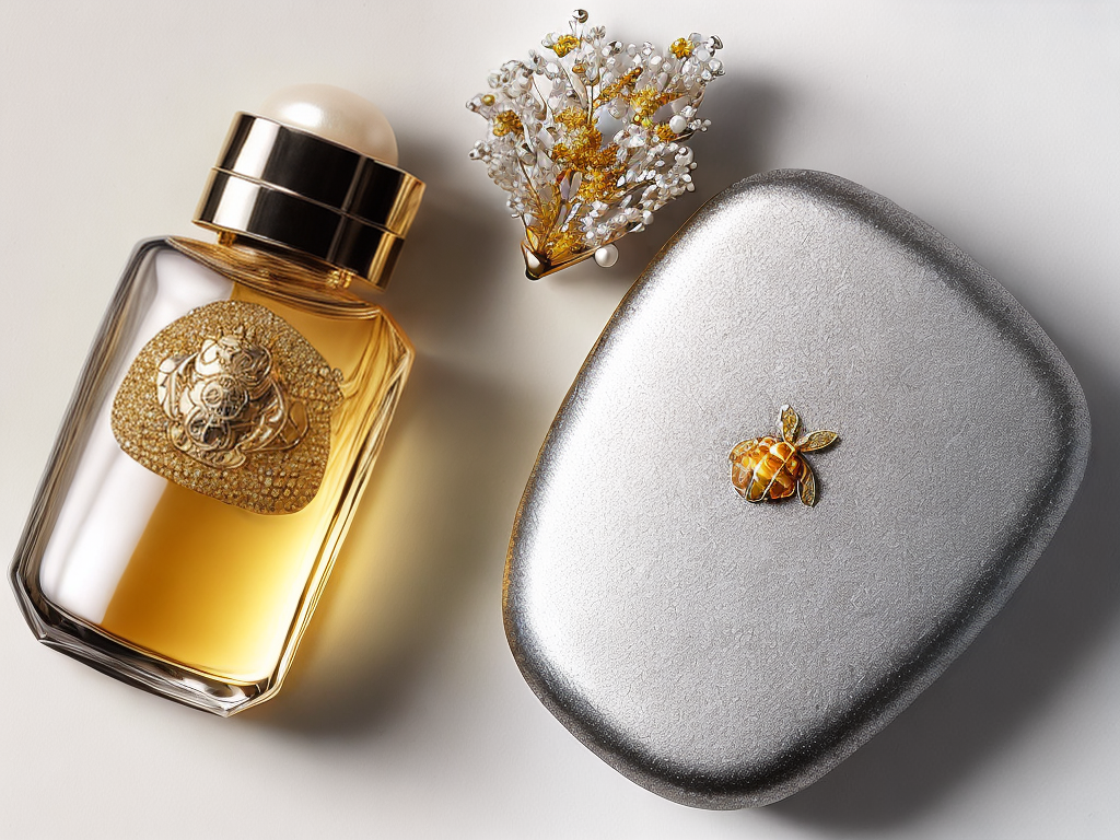 Guerlain fragrance bee bottle with pearls and honey comb design