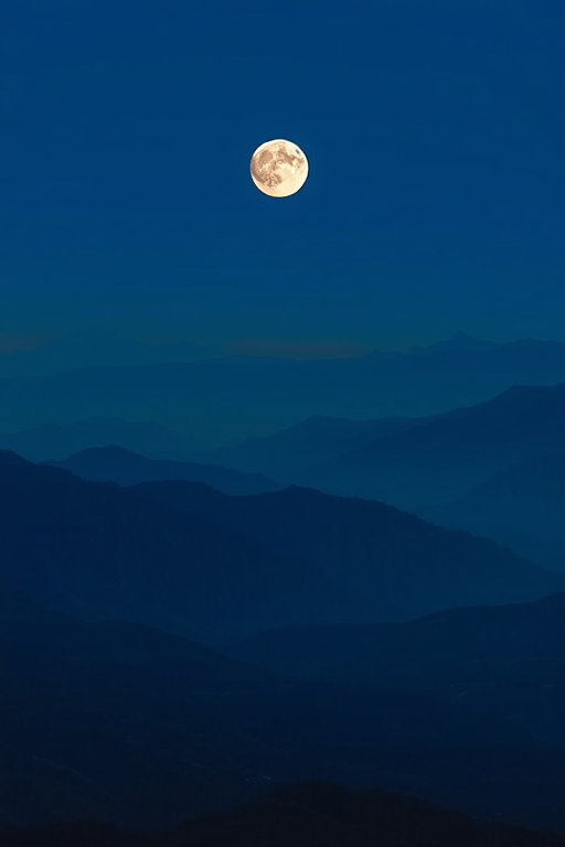 Majestic Full Moon Illuminating the Serene Mountain Landscape at Night
