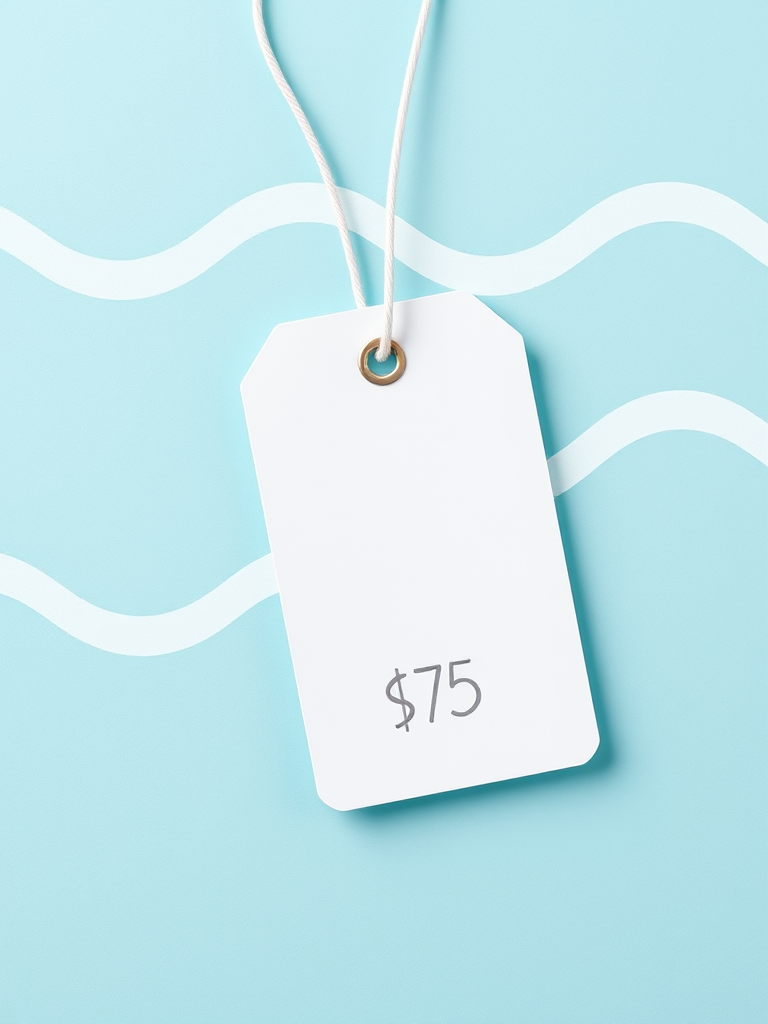 Simple Price Tag Displaying Seventy-Five Dollars on a Light Blue Background