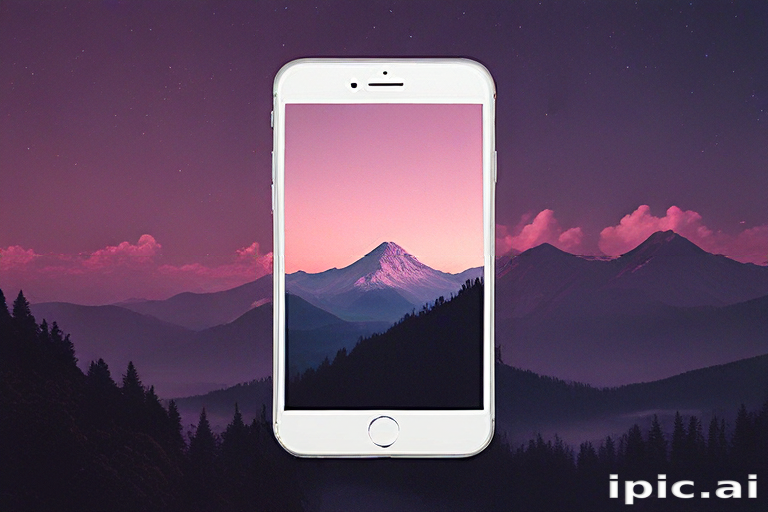 Stunning Mountain Landscape Reflected in a Smartphone Screen at Dusk