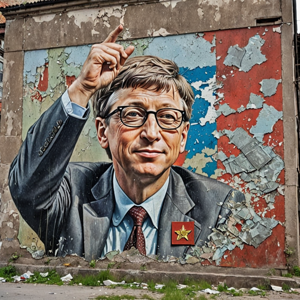 faded and worn Soviet military power style propaganda mural on a ...