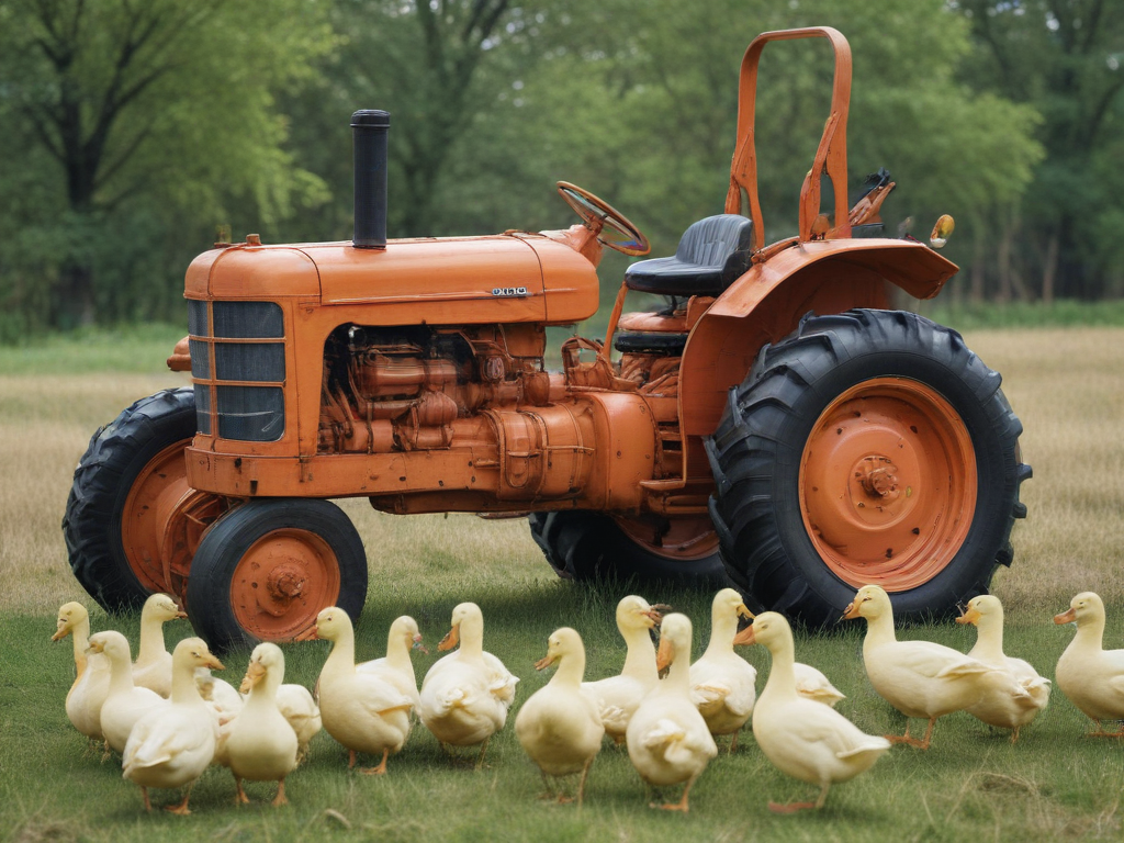 A tractor made entirely of ducks, photo realistic