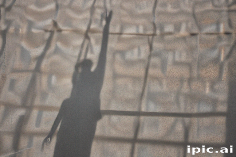 Shadow of a Person Reaching Up Against a Textured Surface