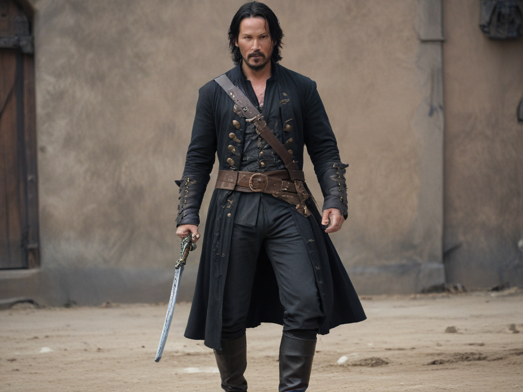 Keanu Reeves as a medieval pirate full body image