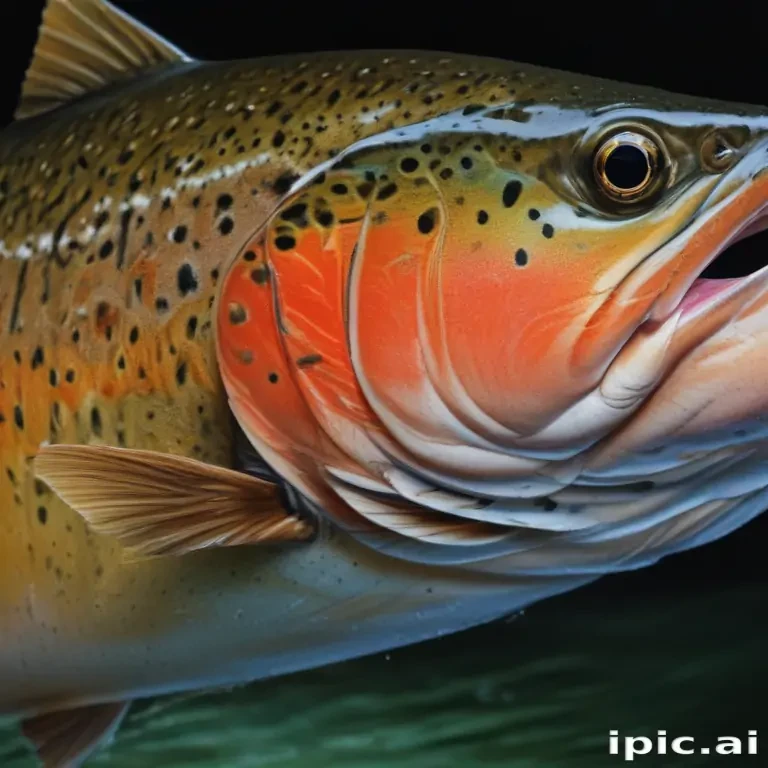 A Close-Up View of a Colorful Trout Fish Underwater in Nature.