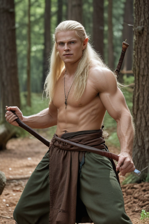 relentless wood elf monk wielding a shortsword with long blond hair