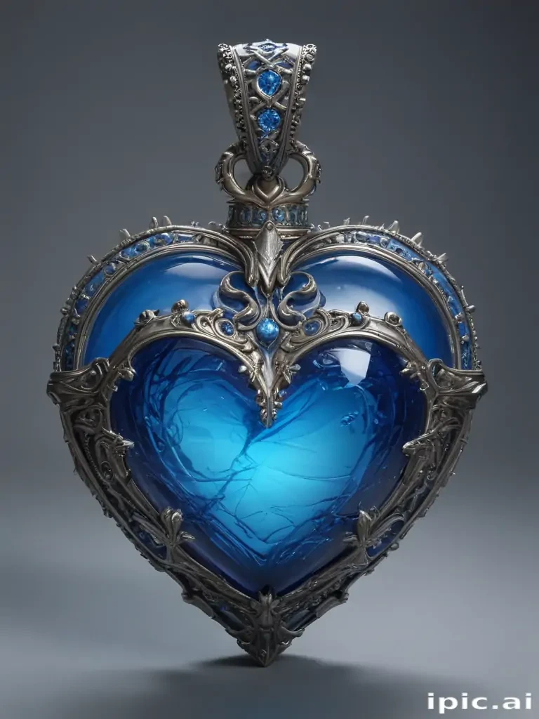 Intricately Designed Silver Heart Pendant with Stunning Blue Gemstone ...