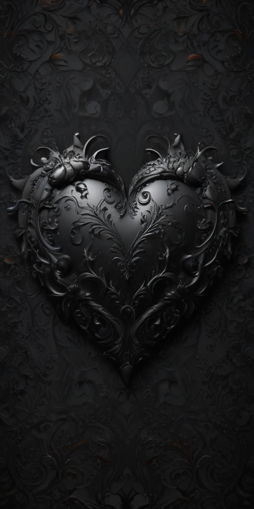 Intricate Black Heart Design with Elegant Floral Patterns on Dark ...