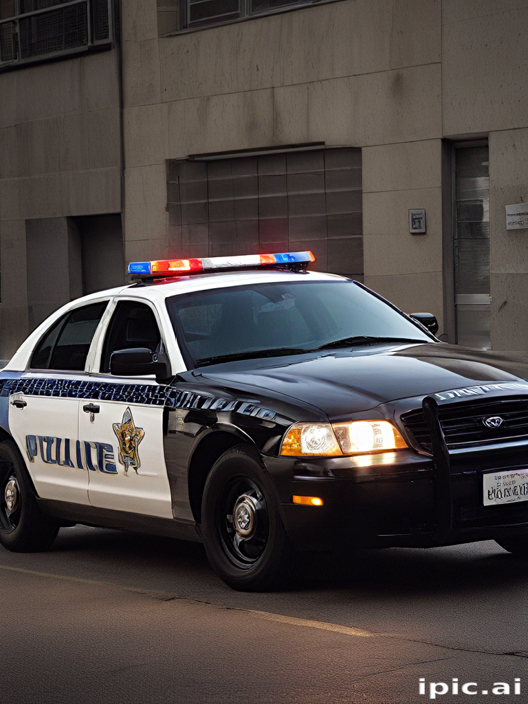 Police Car with Flashing Lights Responding to an Emergency Situation