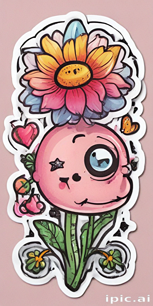 Whimsical Cartoon Flower Character with a Smiling Face and Colorful Details