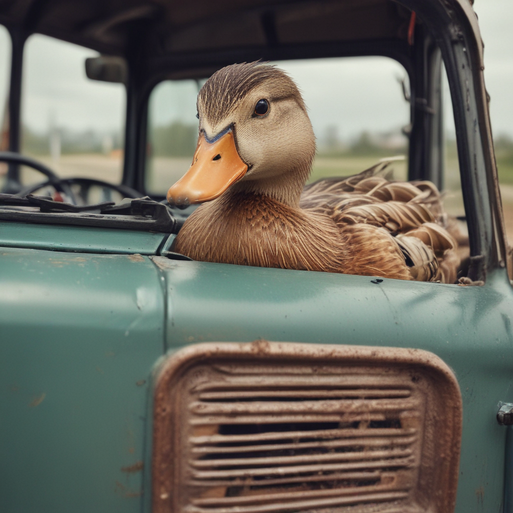 a duck driving a truck