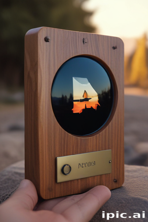 Beautifully Crafted Wooden Frame Showcasing a Scenic Sunset Reflection