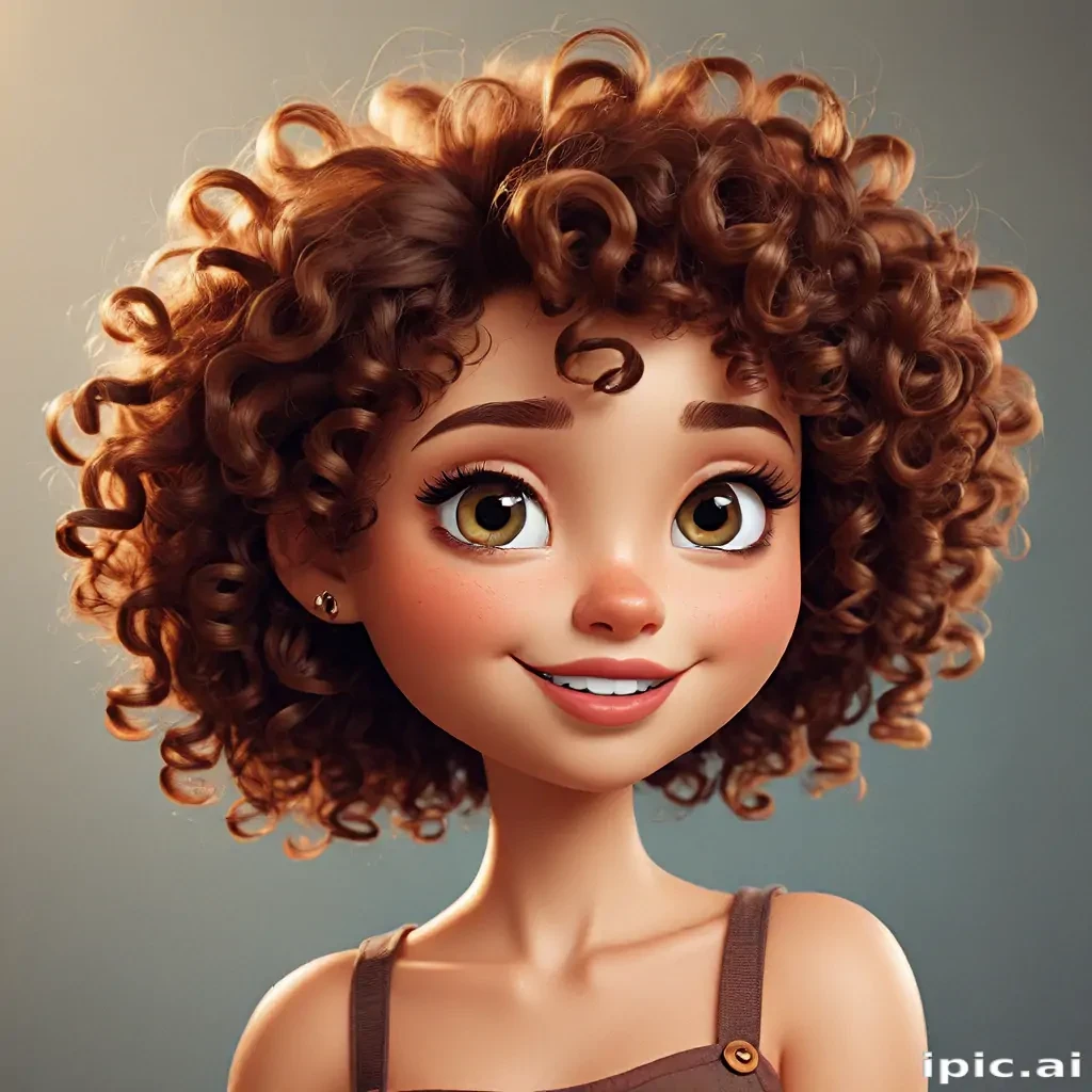 Charming Animated Character with Beautiful Curly Hair and Bright Smile.