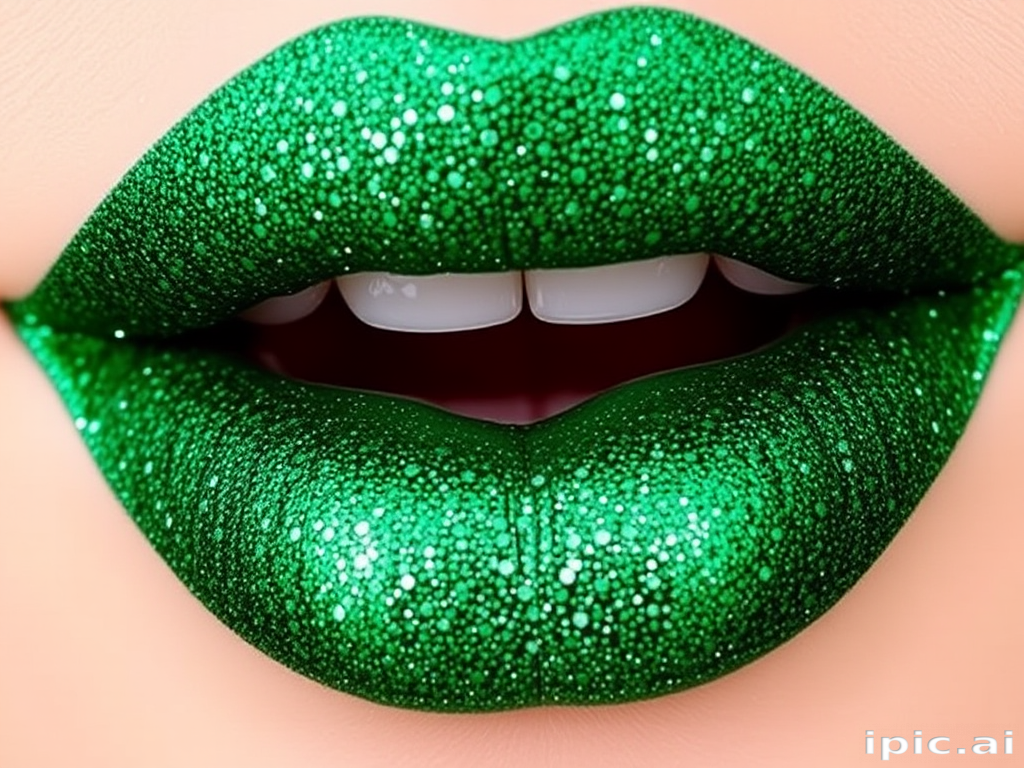 Vibrant Green Glitter Lips: A Dazzling Display of Bold Makeup Artistry