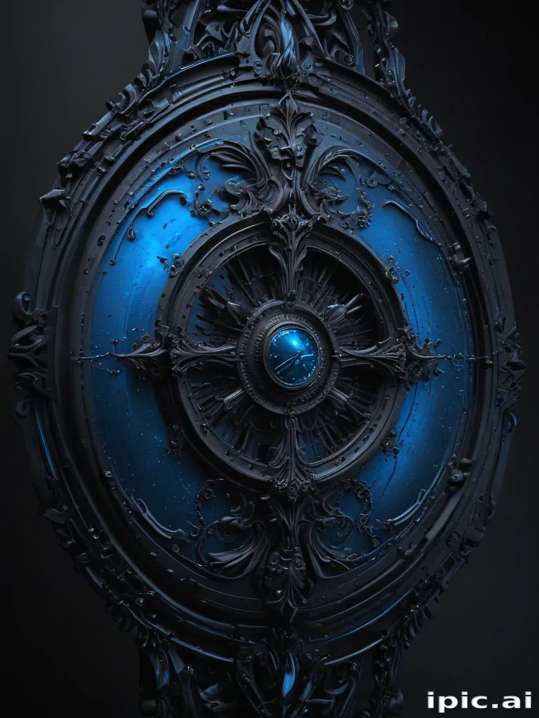 Intricate Blue-Embellished Shield with Ornate Patterns and Mystical ...